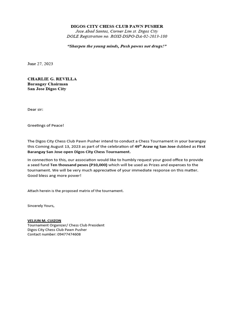 Araw NG San Jose Chess Proposal | Download Free PDF | Traditional Games ...