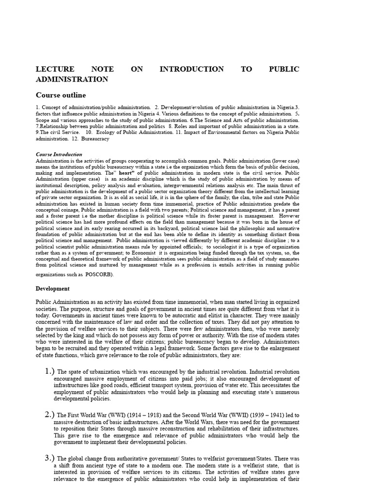 Lecture Note On Introduction To Public Administration | PDF | Public ... Lecture Note On Introduction To Public Administration | PDF | Public ...
