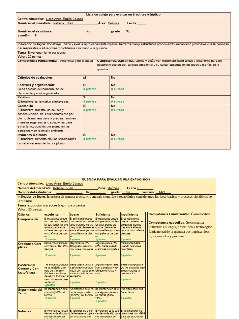 Lista de cotejo para evaluar un brochure o tríptico | PDF | Química ...