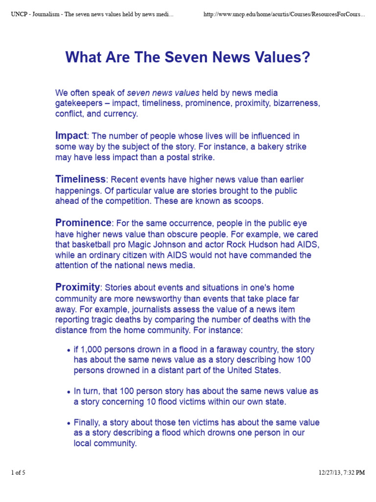Understanding the Seven News Values | PDF | News | George W. Bush