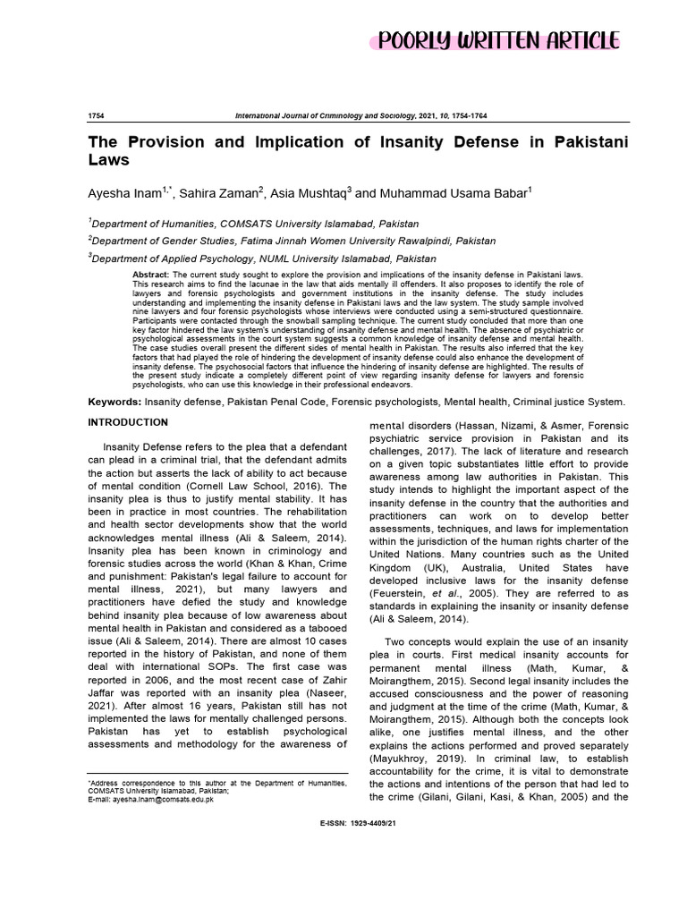 Poorly-Written Article | Download Free PDF | Insanity Defense ...