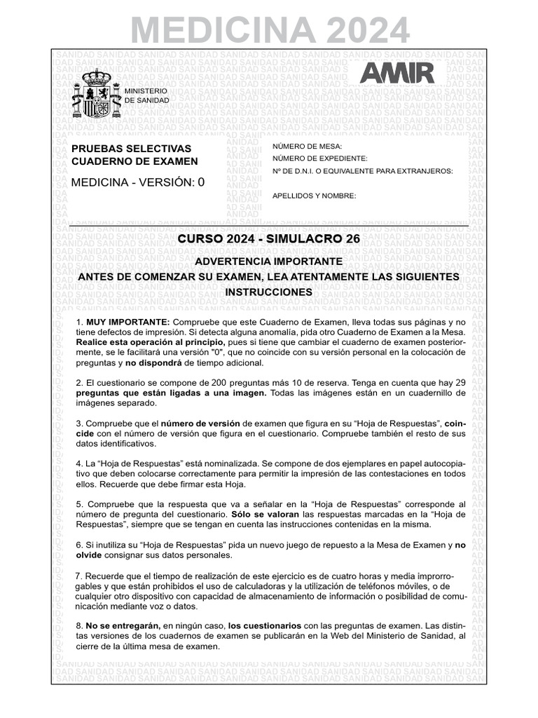 Simulacro 26 Amir 2024 Comentado | PDF | Cáncer | Sindrome de Ovario poliquistico