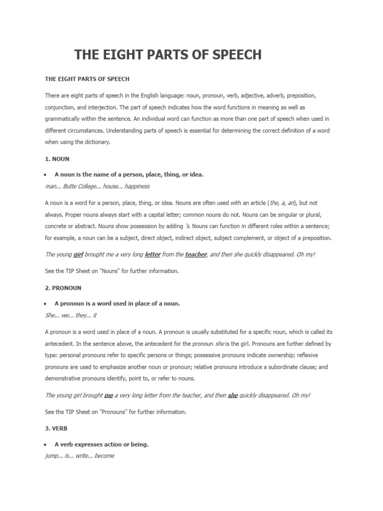 The Eight Parts of Speech | PDF | Noun | Part Of Speech