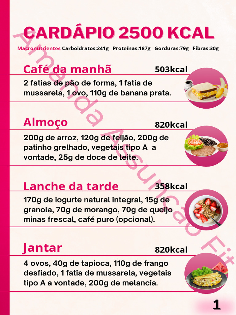 2500 Kcal | PDF | Alimentos | Comidas e bebidas