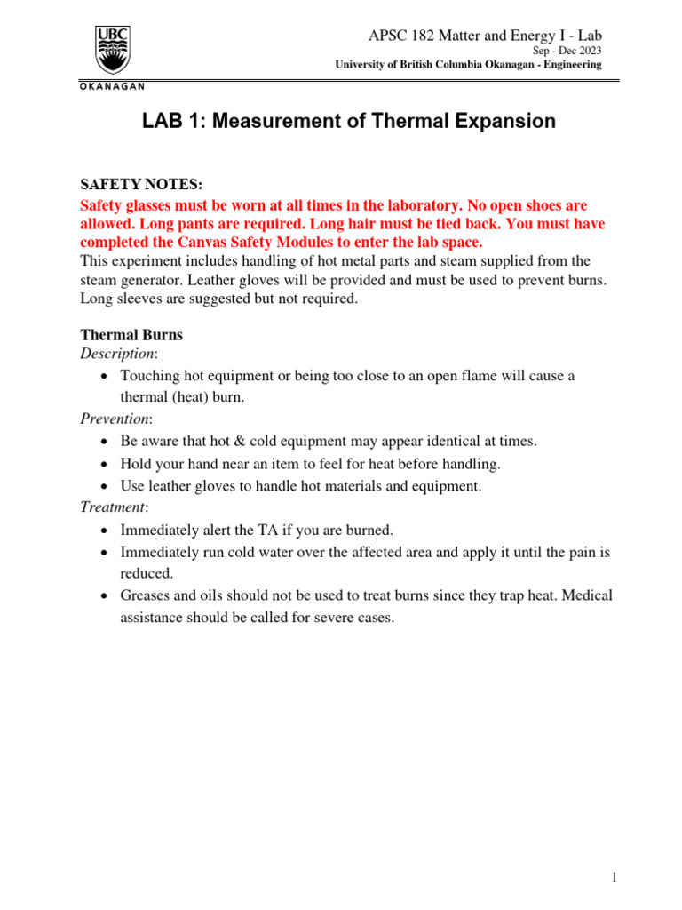 182 Lab 1 | PDF | Thermal Expansion | Physical Sciences