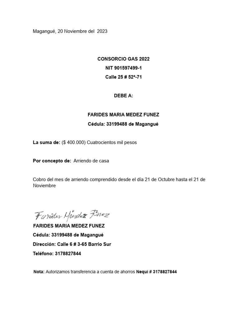 Cuenta de Cobro Casa Noviembre1 | PDF