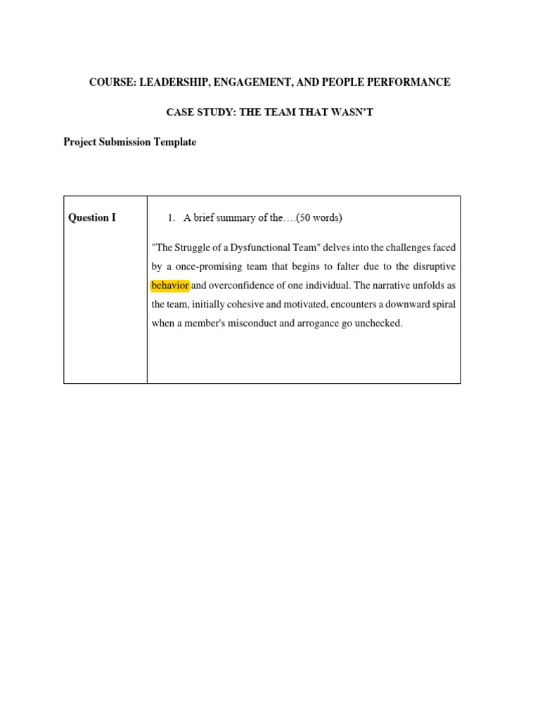 Solution To Leadership Case Study | PDF | Leadership | Goal