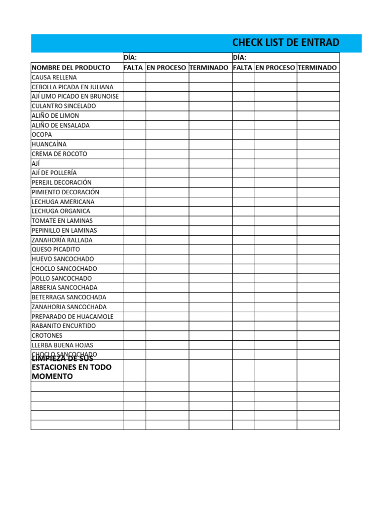 CHECK LÍST de Cocina 2021 | PDF | Alimentos | Cocina