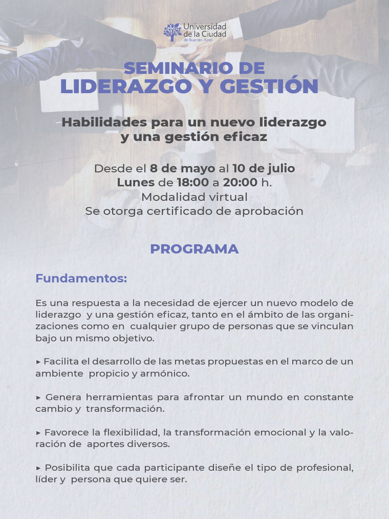 Programa SEMINARIO LIDERAZGO 1 | PDF | Liderazgo | Maestros
