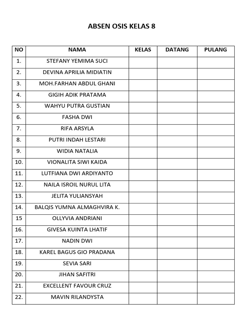 Absen Osis Kelas 8 | PDF