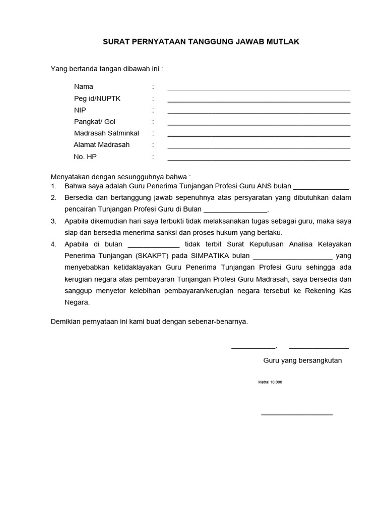 Contoh SPTJM TPG Asn | PDF