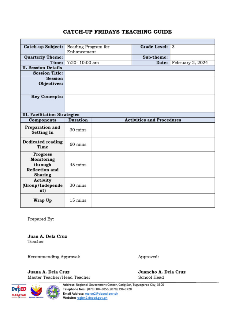 Catch Up Friday Teachers Guide Template For Reading Enhancement | PDF