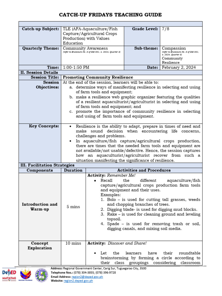 Tle 7 - 8 - Catch Up Fridays TG Template For Integration | PDF ...