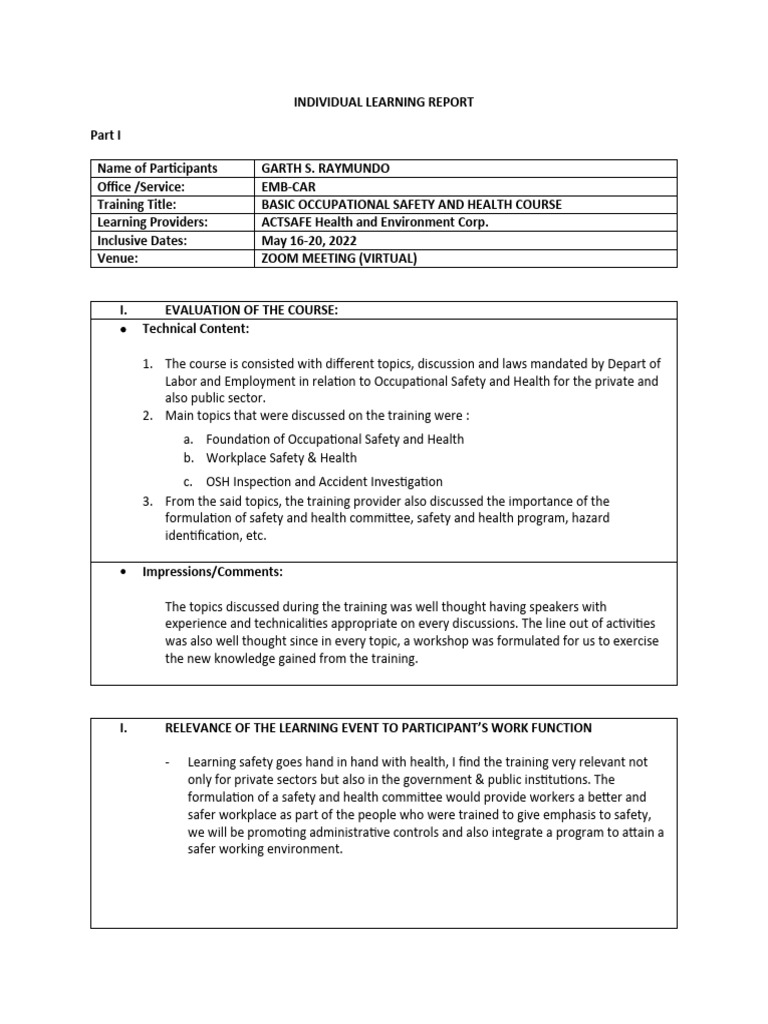 Ilr - Basic Occupational Safety and Health Course | PDF | Occupational ...