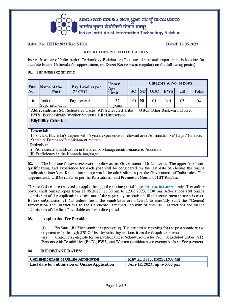 IIIT Raichur NF 02 | PDF