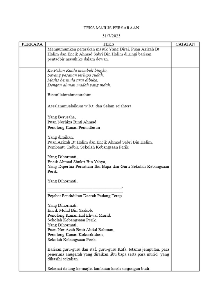 Teks Majlis Persaraan | PDF