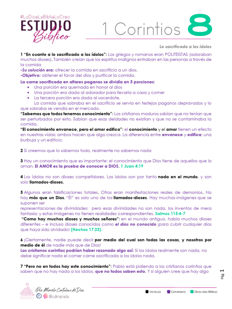 Resumen EB 1 Corintios 8 | PDF | Idolatría | Dios