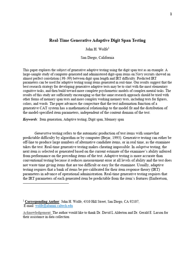 Generative Adaptive Digit Span Testing15 | PDF | Regression Analysis ...