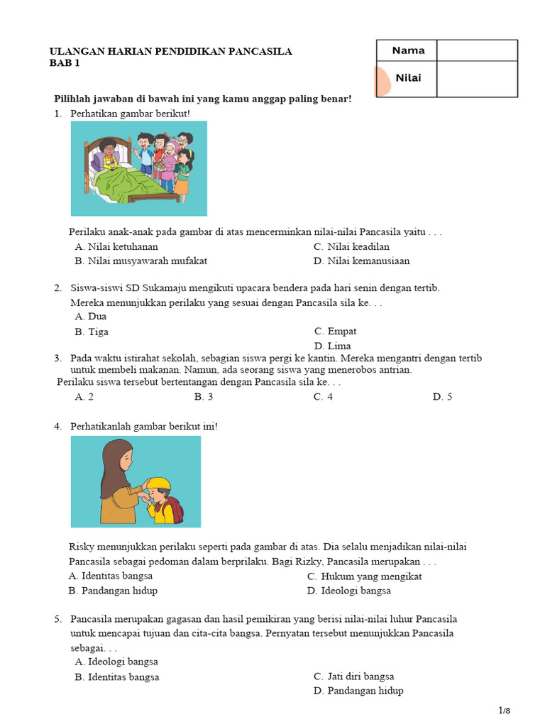 Soal Pendidikan Pancasila Kelas 5 Bab 1 Kurikulum Merdeka | PDF | Ilmu Sosial