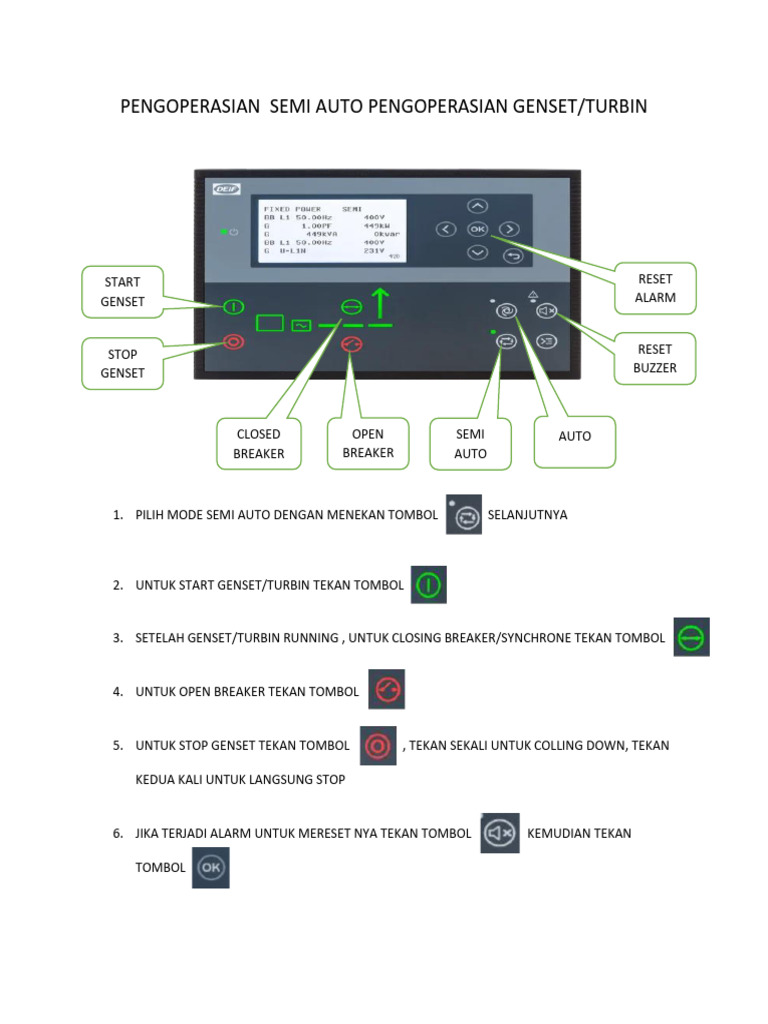 Pengoperasian Semi Auto Pengoperasian Genset Module Deif Agc 150 | PDF