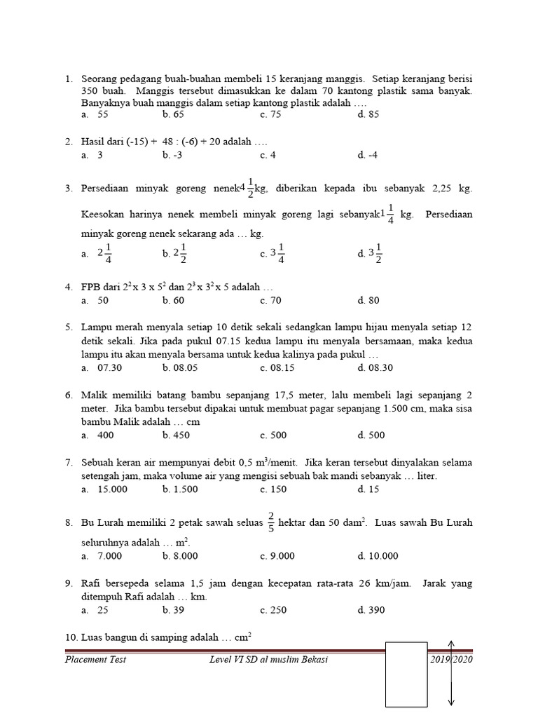Soal Ujian Akhir Sekolah Kelas 6 | PDF