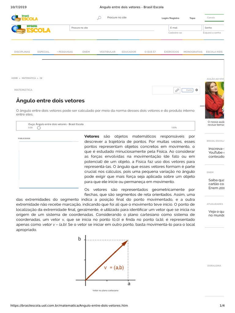 Ângulo Entre Dois Vetores - Brasil Escola | PDF | Vetor euclidiano ...