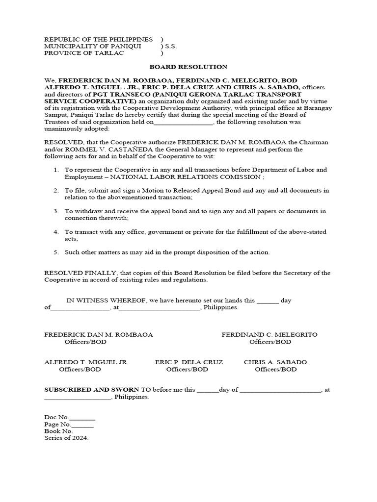 BOARD RESO-dole Appeal Bond | PDF | Government | Justice