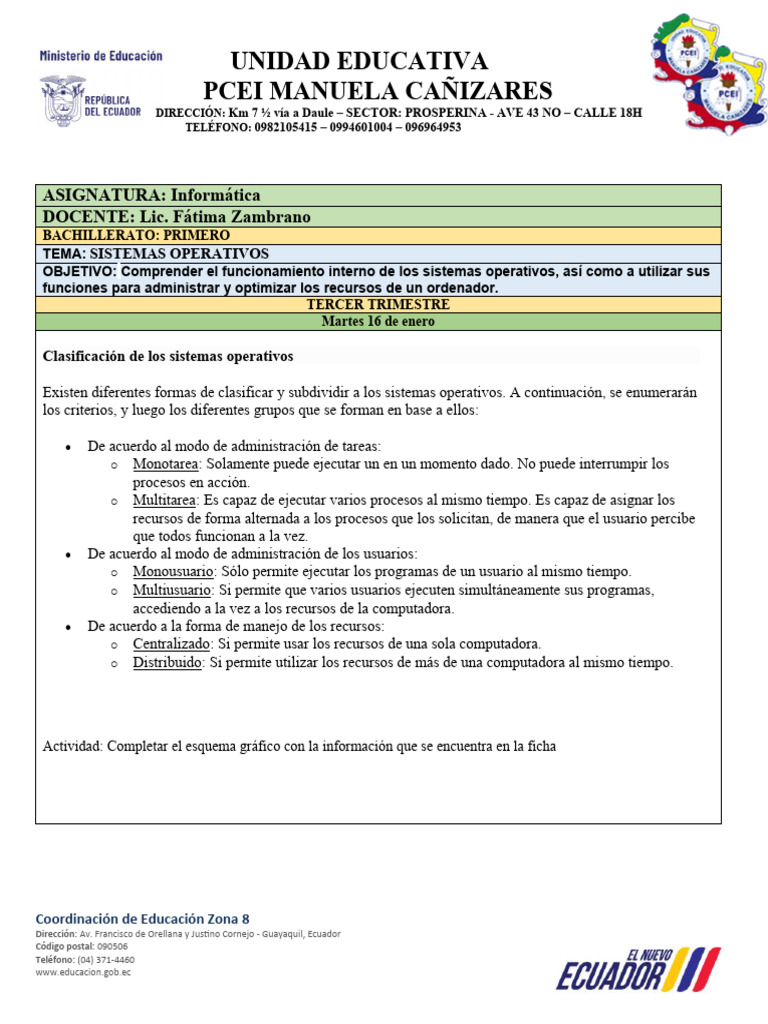 Ficha 1ro de Informatica Enero 16 LF | PDF | Sistema operativo | Ingeniería de software