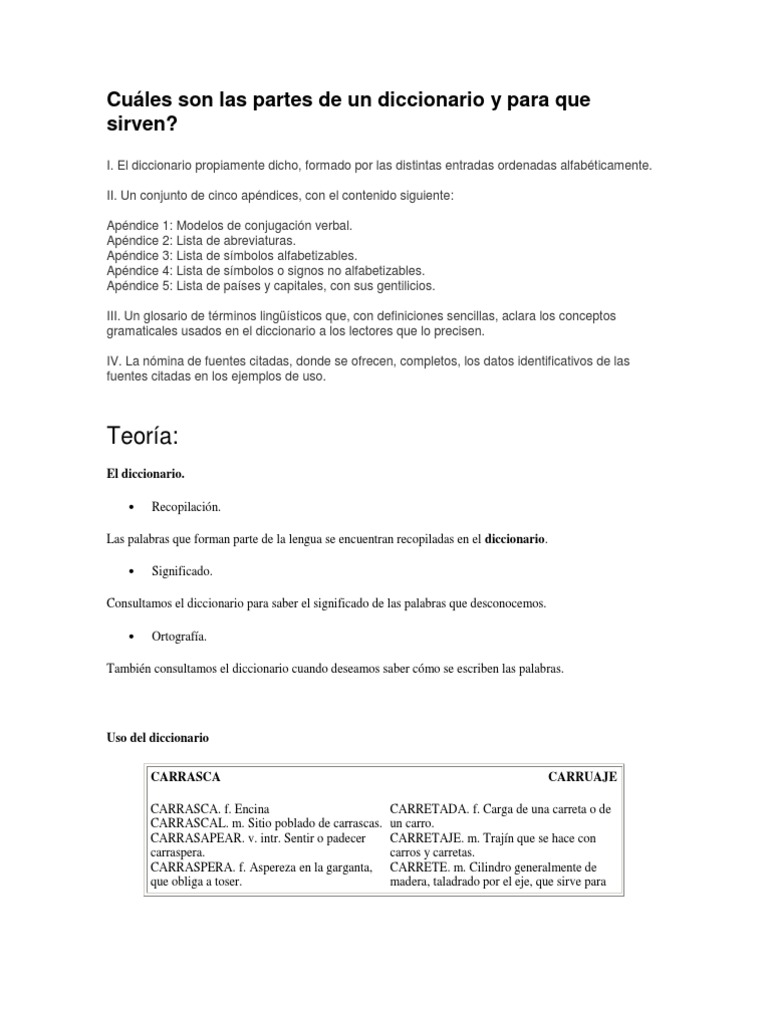 Cuáles Son Las Partes De Un Diccionario Y Para Que Sirven Pdf