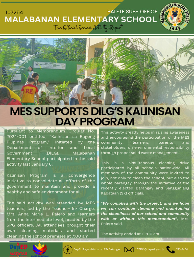 Kalinisan Day Program MES Report | PDF