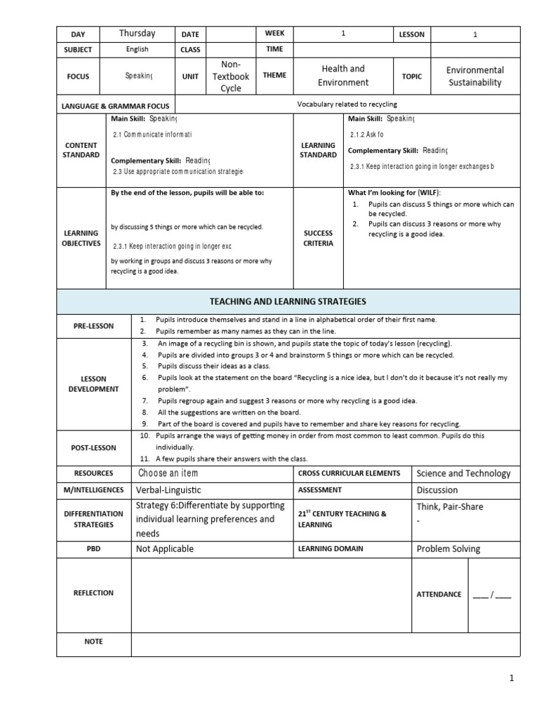Form 2 Lesson Plan TS25 | PDF | Reading Comprehension | Learning