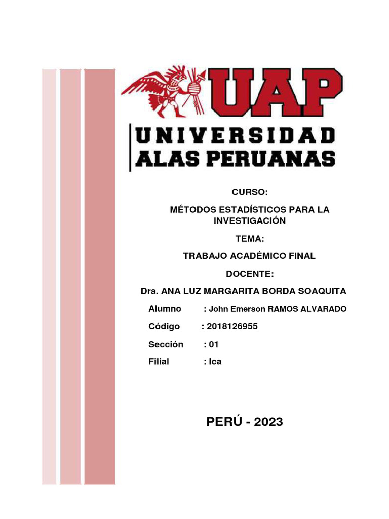 Trabajo Final Metodos Estadisticos de La Investigacion | PDF Trabajo Final Metodos Estadisticos de La Investigacion | PDF
