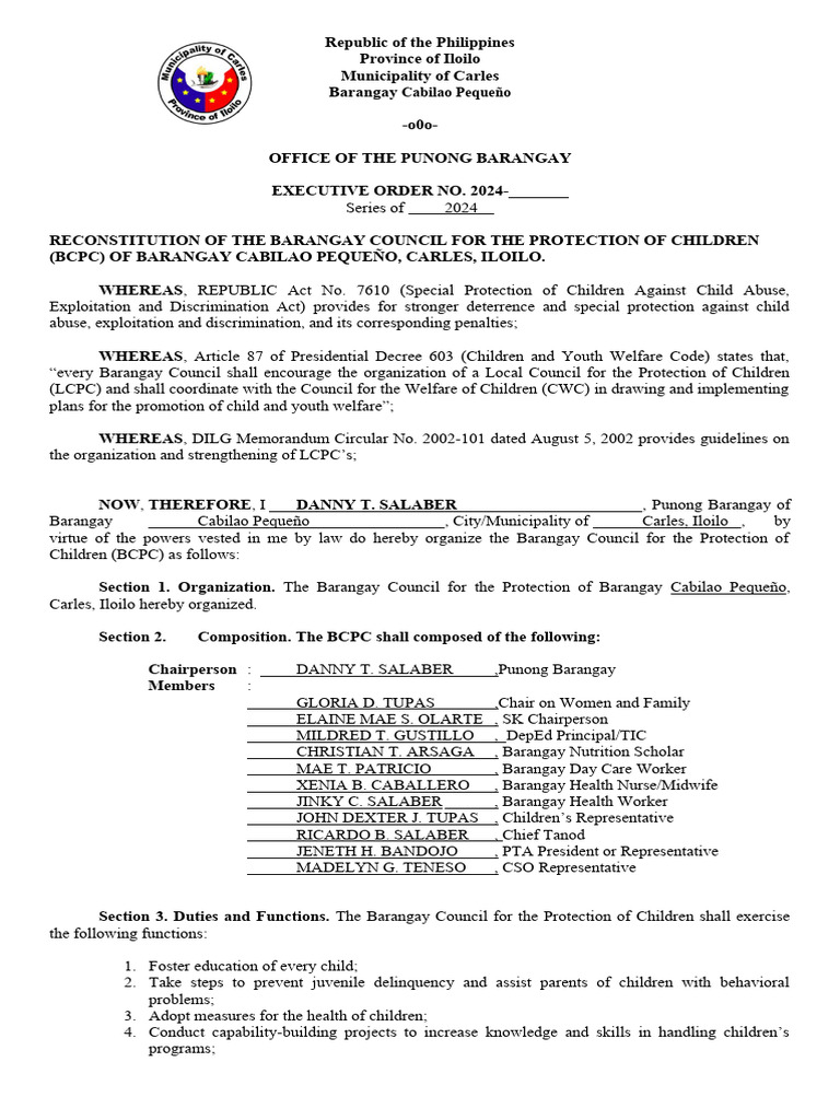 Brgy. Executive Orders | PDF