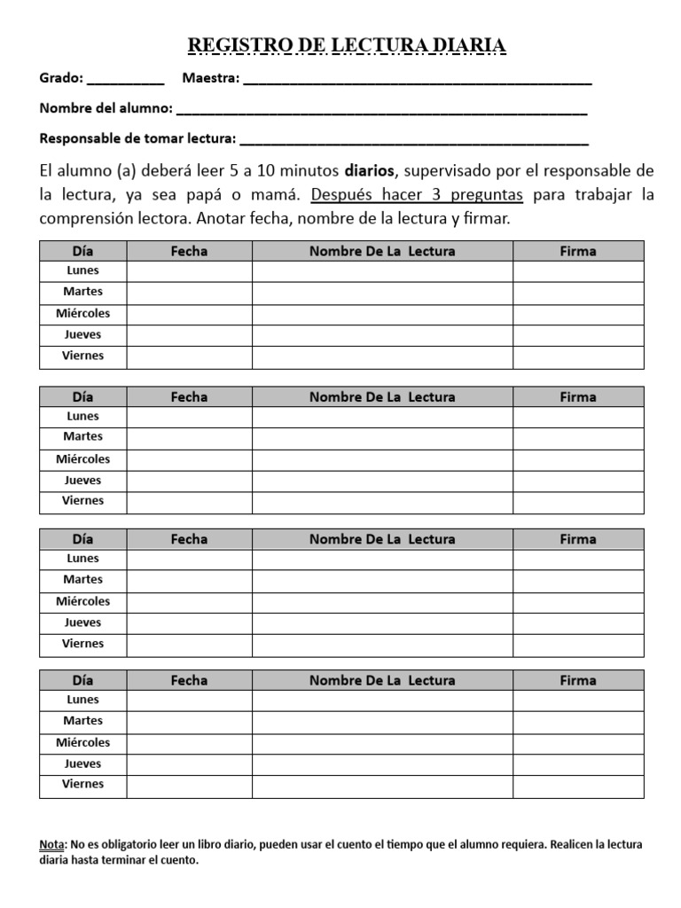 Registro de Lectura Diaria | PDF