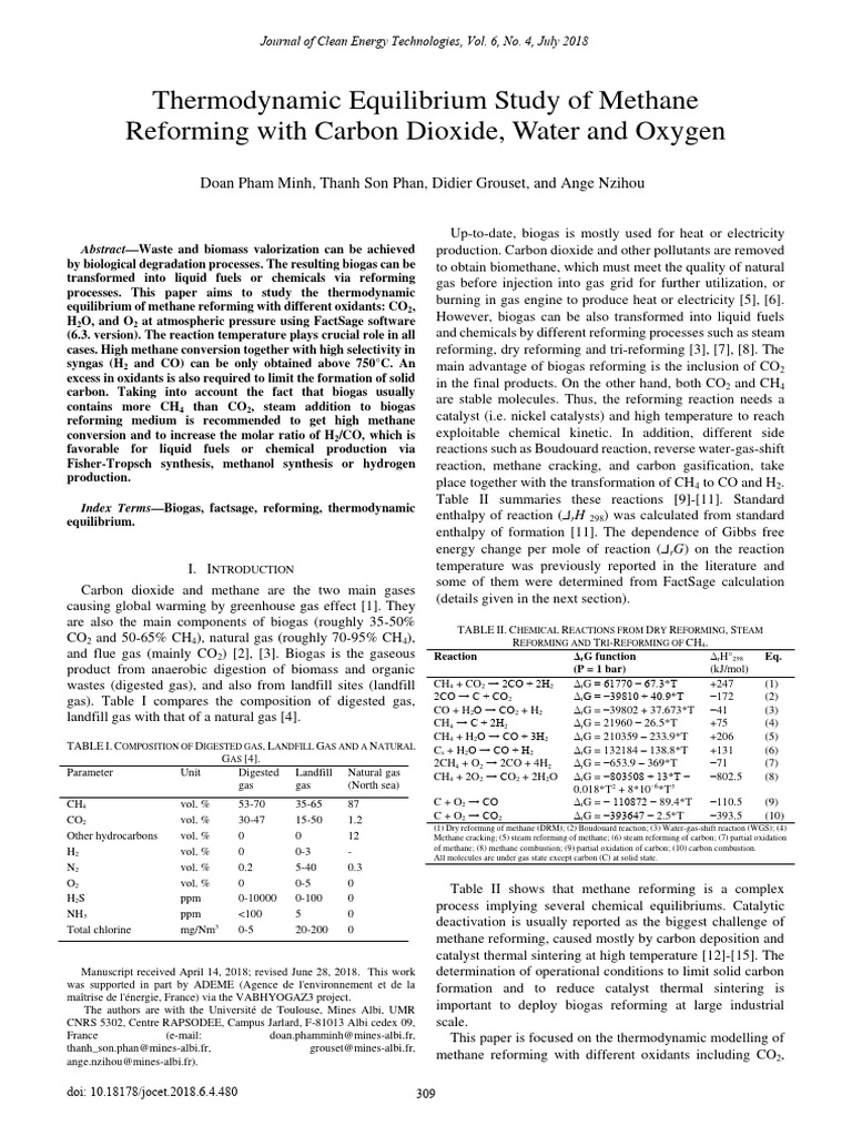 Thermodynamic Equilibrium Study of Methane | PDF | Methane | Carbon Dioxide