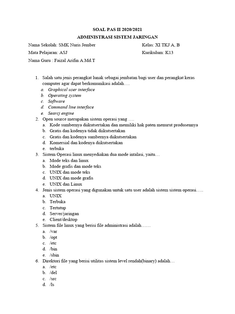 SOAL ASJ Kelas XI TKJ | PDF