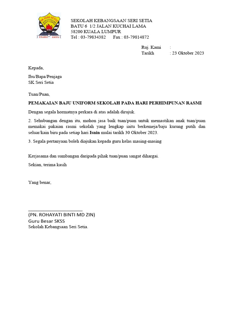 surat baju rasmi | PDF