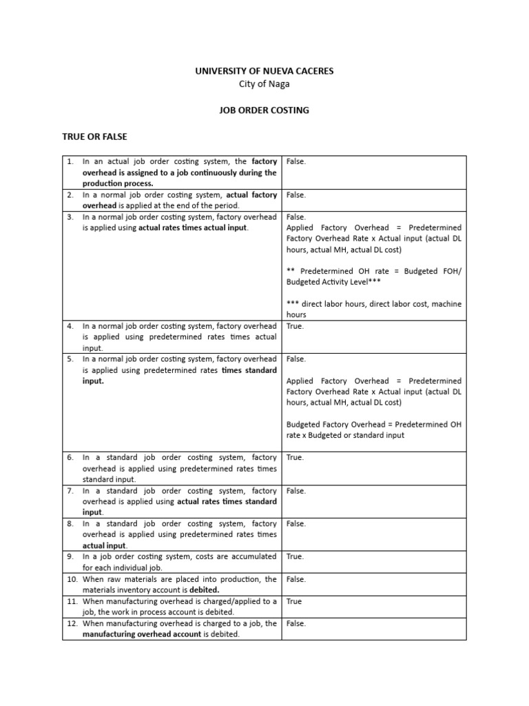 Theory Questions Job Order Costing | PDF | Cost Of Goods Sold | Cost Theory Questions Job Order Costing | PDF | Cost Of Goods Sold | Cost