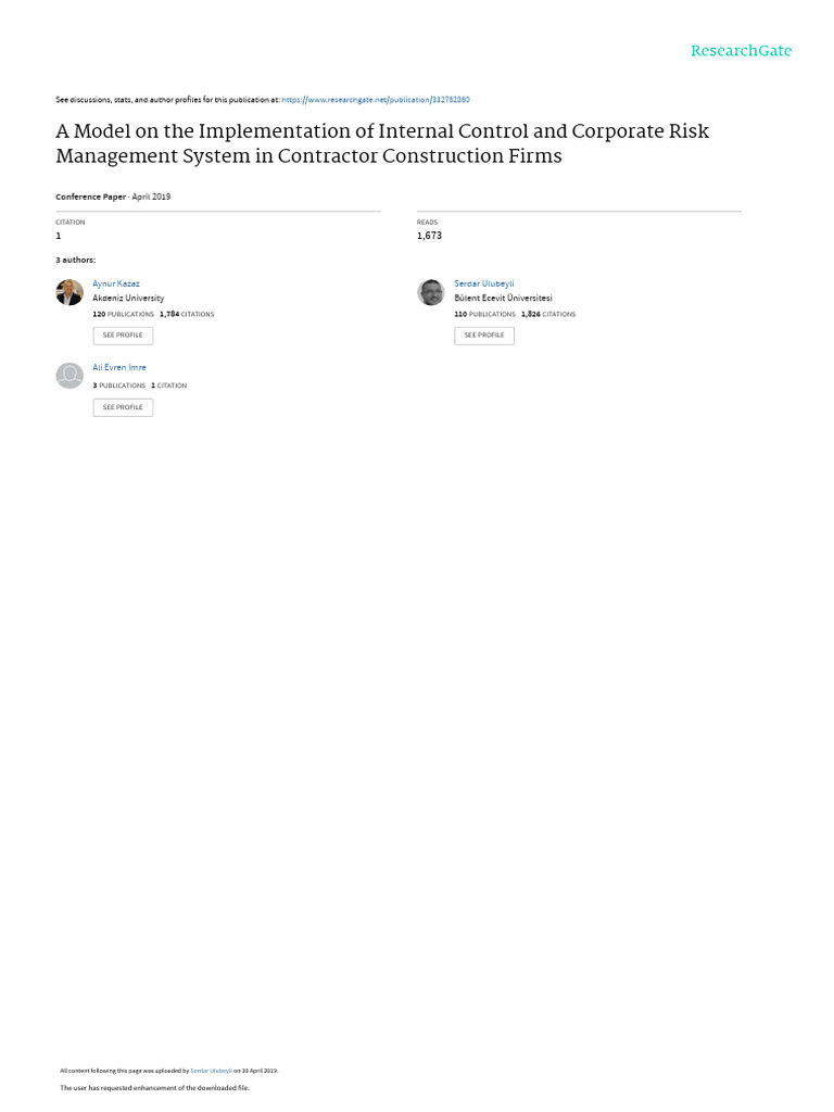 A Model On The Implementation of Internal Control and Corporate Risk ...