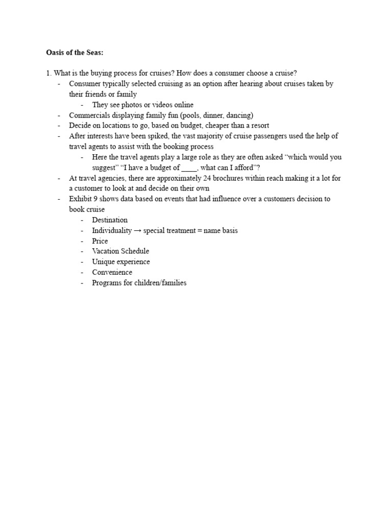 Oasis of The Seas - Questions | PDF | Market Segmentation | Cruise Ship
