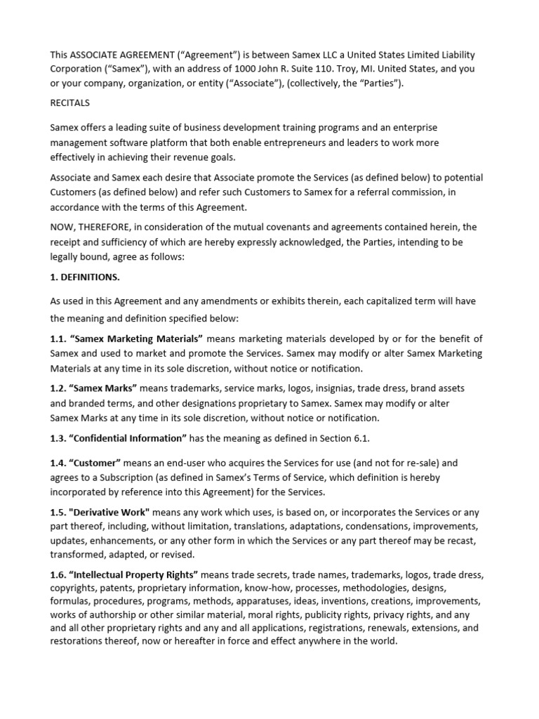 2024 Associate Agreement Standard | PDF | Indemnity | Legal Liability