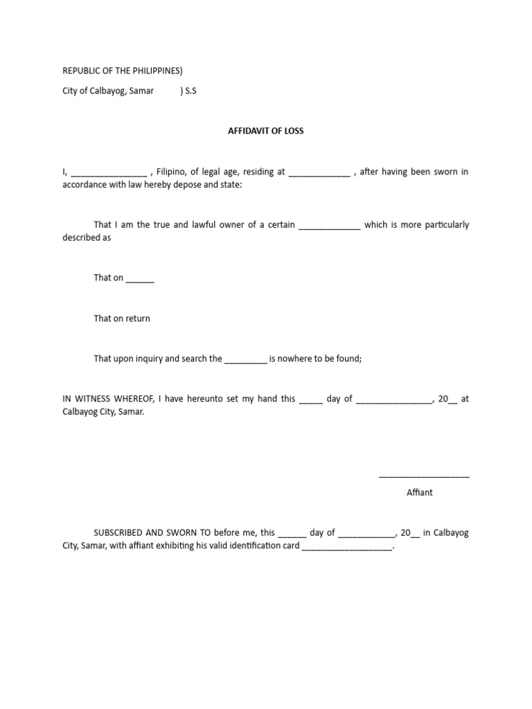 Affidavit of Loss Template | PDF
