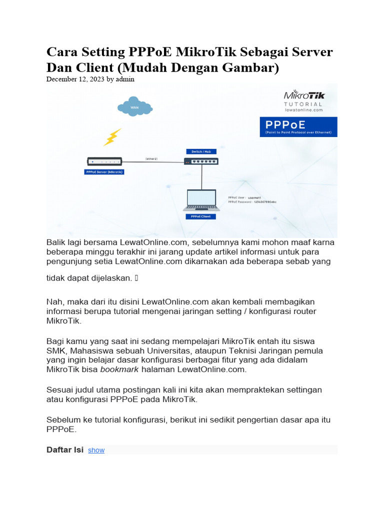 Cara Setting Pppoe Mikrotik Sebagai Server Dan Client Pdf