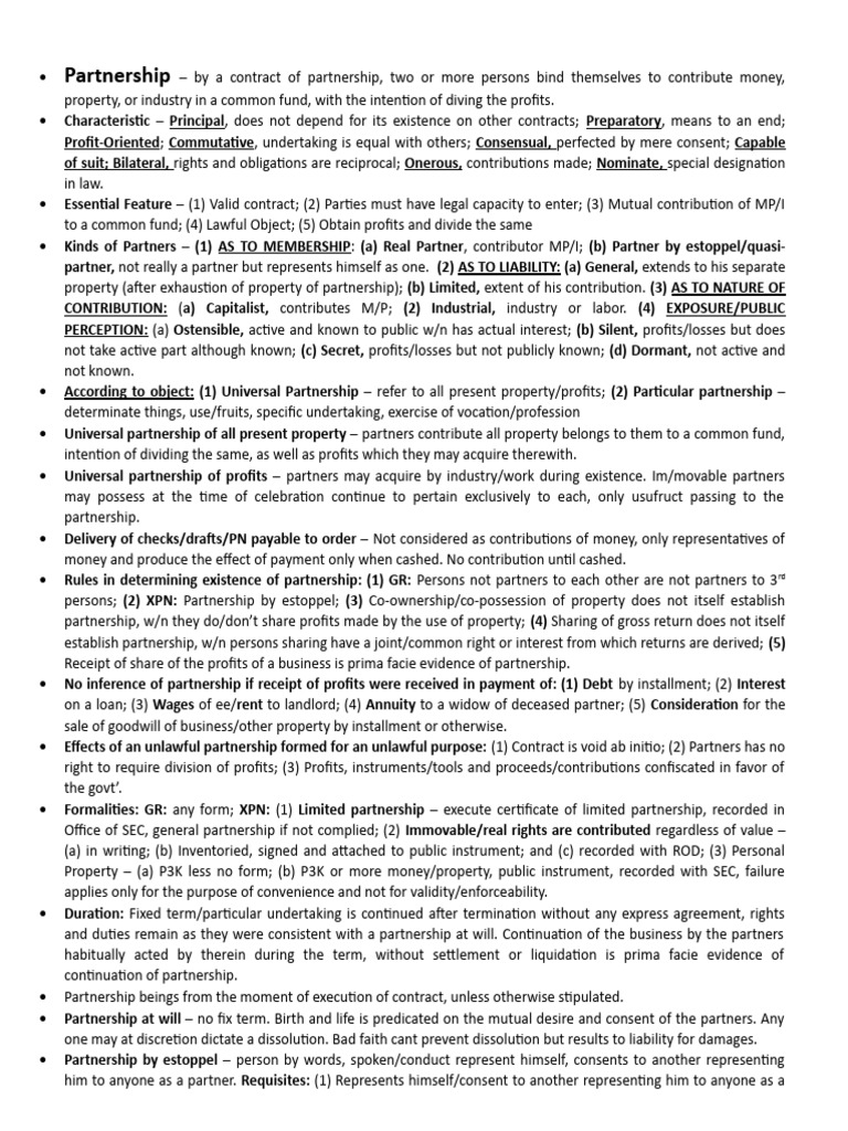 Partnership Notes | PDF | Partnership | Liquidation