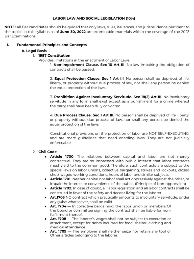 Labor Law and Social Legislation Overview | PDF | Employment | Burden ...