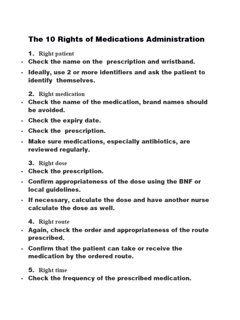 10 Rights of Medication Administration | PDF