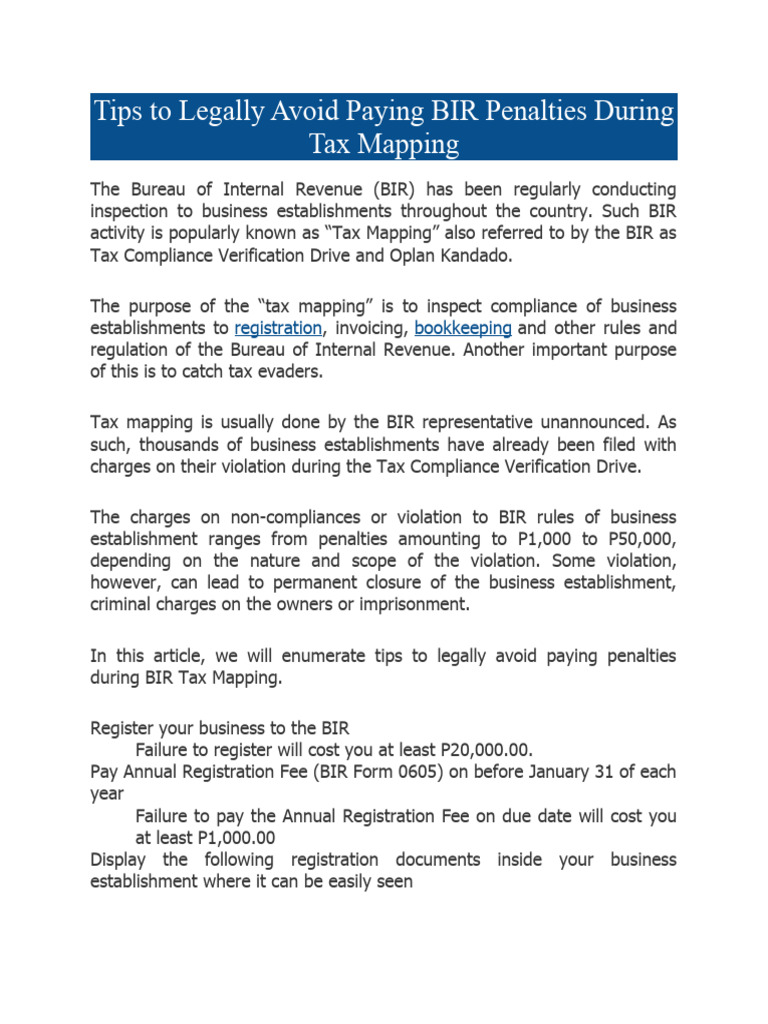 Avoiding BIR Tax Mapping Penalties | PDF | Receipt | Taxes