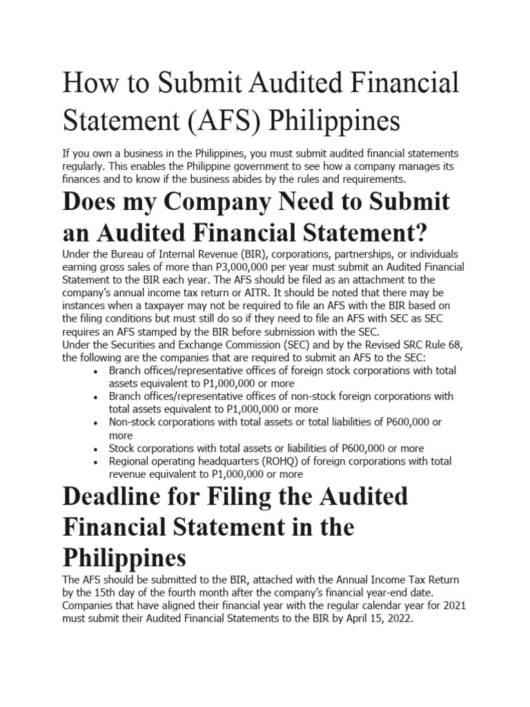 Submit Audited Financials PH Guide | PDF | Audit | U.S. Securities And ...