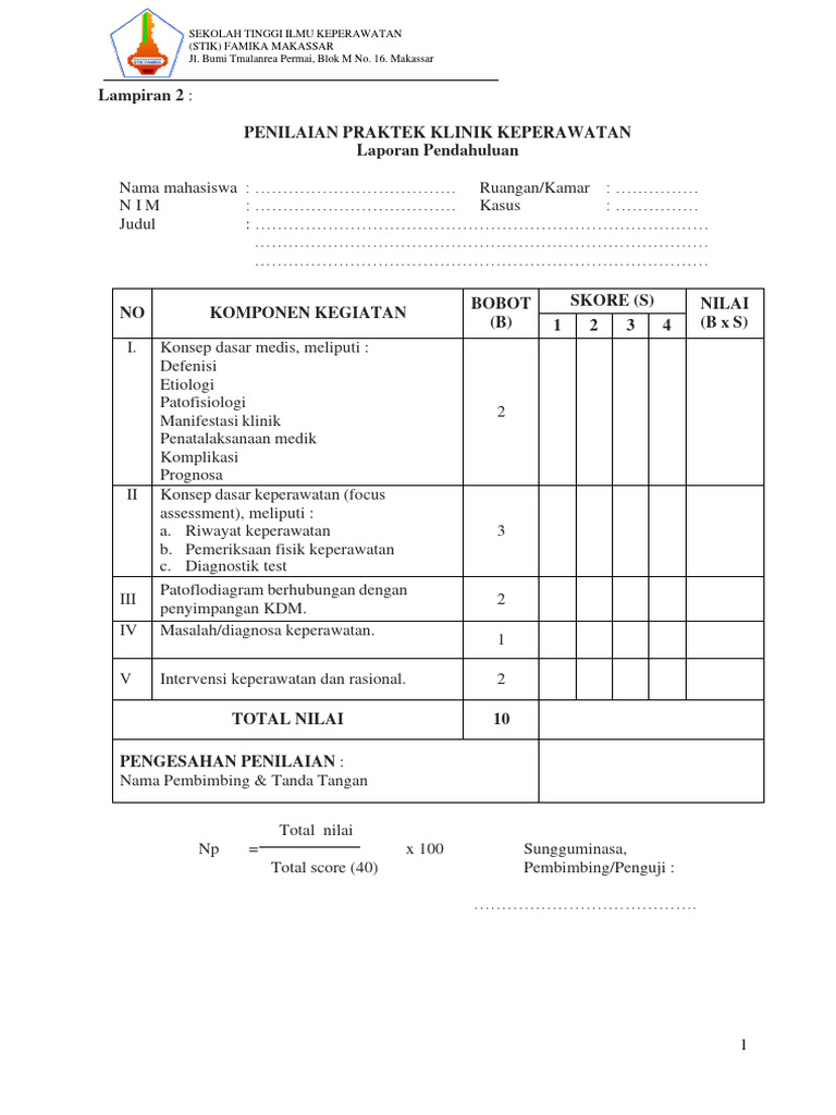 Penilaian Klinik Keperawatan STIK Famika | PDF