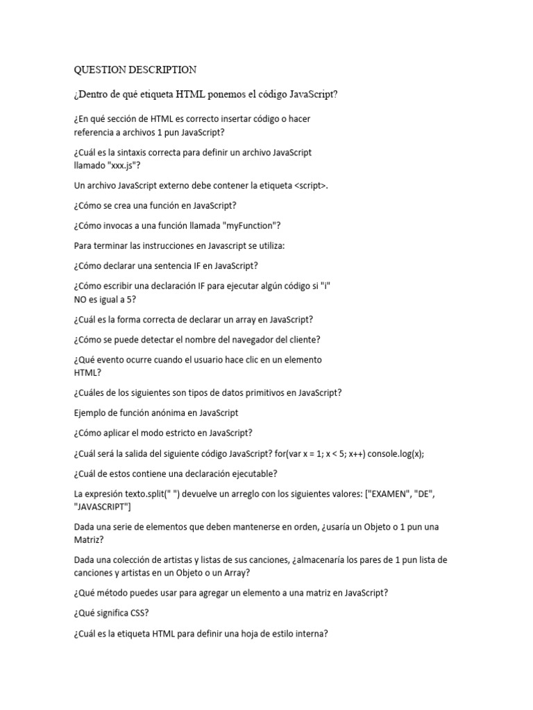 Cuestionario de Apoyo | PDF | Script Java | Estándares web